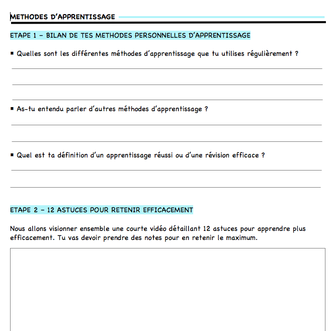 Améliorer ses méthodes d’apprentissage – VIE DE CLASSE